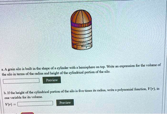 SOLVED: Hemisphere on top. Write an expression for the volume of a ...