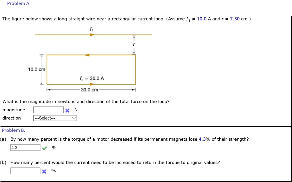 SOLVED: Problem A The figure below shows long straight wire near a rectangular current loop ...