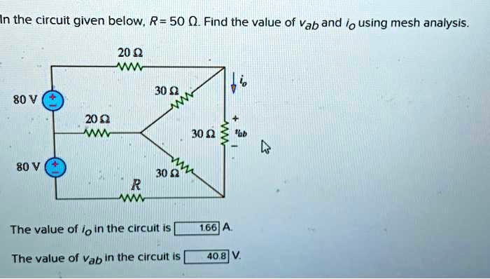 In the circuit given below, R = 50 Ω. Find the value of Vab and Io using mesh analysis. 20 Ω 30 ...