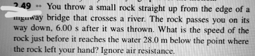 SOLVED: You throw a small rock straight up from the edge of a highway ...