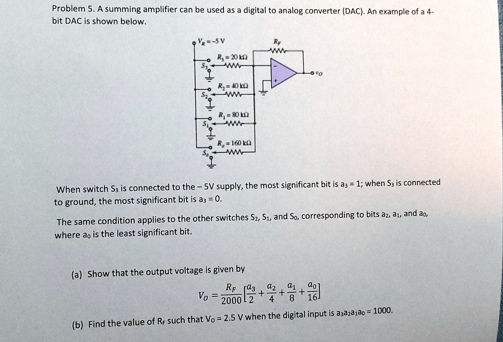 problem 5 a summing amplifier can be used as a digital to analog ...
