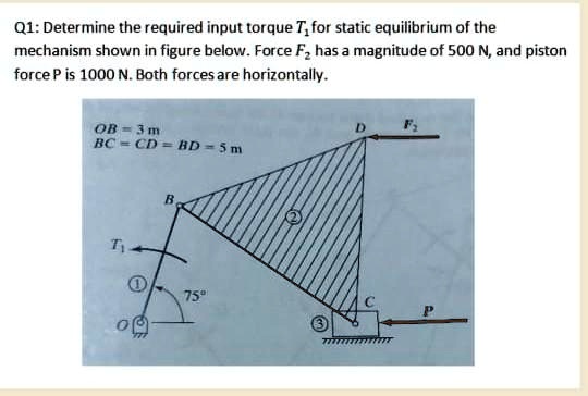 SOLVED: Q1:Determine the required input torque T,for static equilibrium of the mechanism shown ...