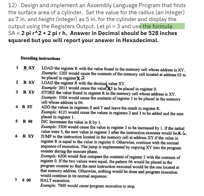 12 Design And Implement An Assembly Language Program That Finds The Surtace Area Of A Cvlinder