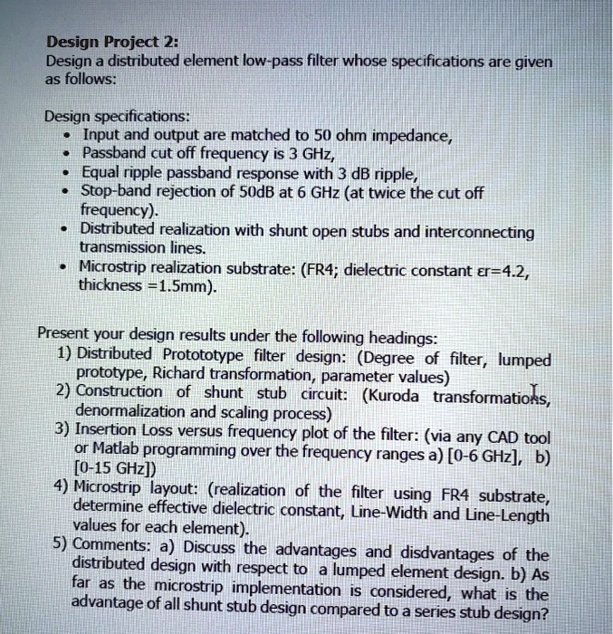 Design Project 2: Design a distributed element low-pass filter whose ...
