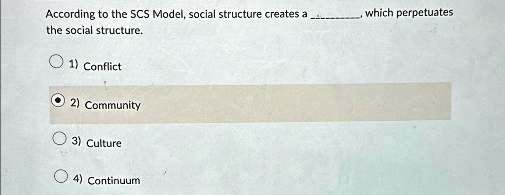 According to the SCS Model, social structure creates a , which ...
