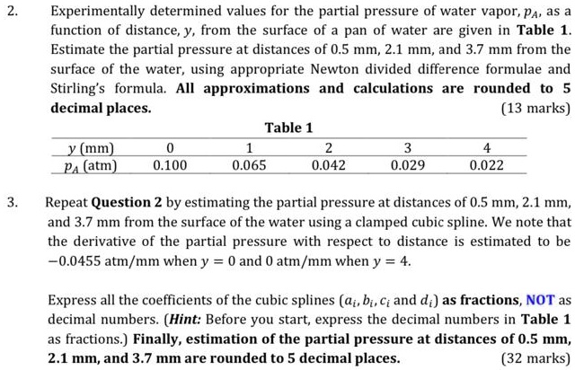 experimentally determined values for the partial pressure of water ...