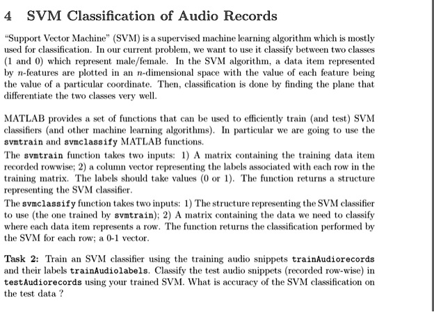 SOLVED: Text: SVM Classification of Audio Records Support Vector ... SOLVED: Text: SVM Classification of Audio Records Support Vector ...