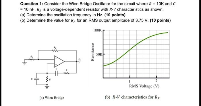 SOLVED: Question 1: Consider the Wien Bridge Oscillator for the circuit where R = 10K and C = 10 ...