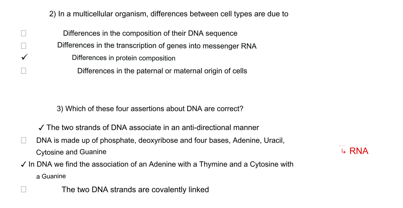 SOLVED: 2) In a multicellular organism, differences between cell types are due to Differences in ...