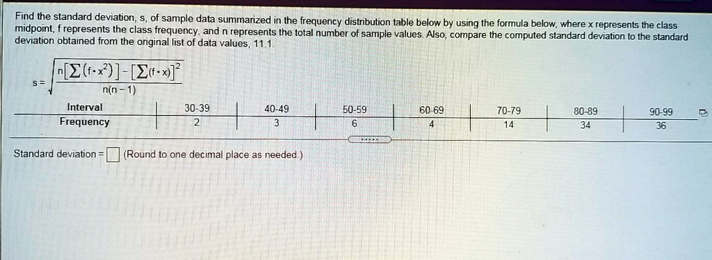 Find the standard deviation, s, of sample data summarized in the ...