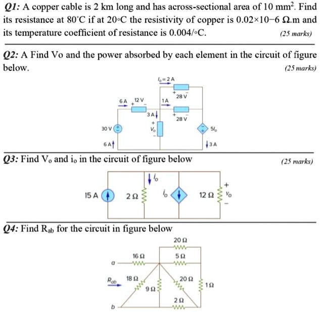 SOLVED: Q1: A copper cable is 2 km long and has a cross-sectional area ...
