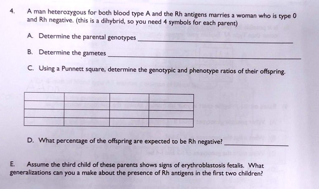 SOLVED: A man heterozygous for both blood type A and the Rh antigens ...