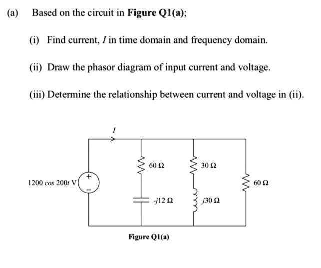 (a) Based on the circuit in Figure Q1(a); (i) Find current, I in time domain and frequency ...