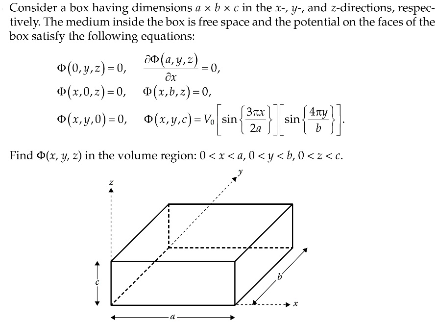 SOLVED: Consider a box having dimensions a x b x c in the x-, y-, and z-directions, respec ...