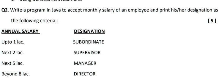 write a program in java to accept monthly salary of an employee and ...