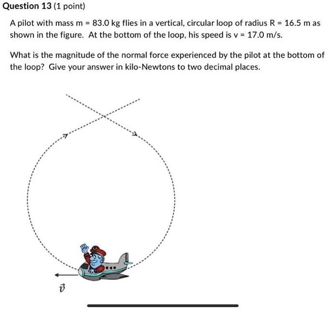 SOLVED: A pilot with mass m = 83.0 kg flies in a vertical, circular ...