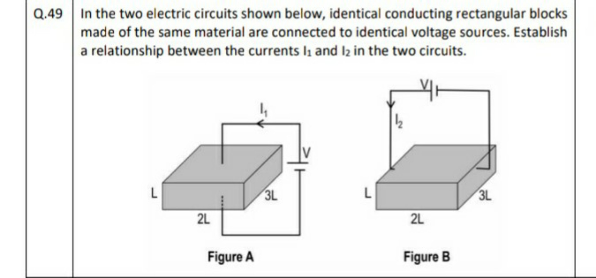 Q. 49 In the two electric circuits shown below, identical conducting rectangular blocks made of ...