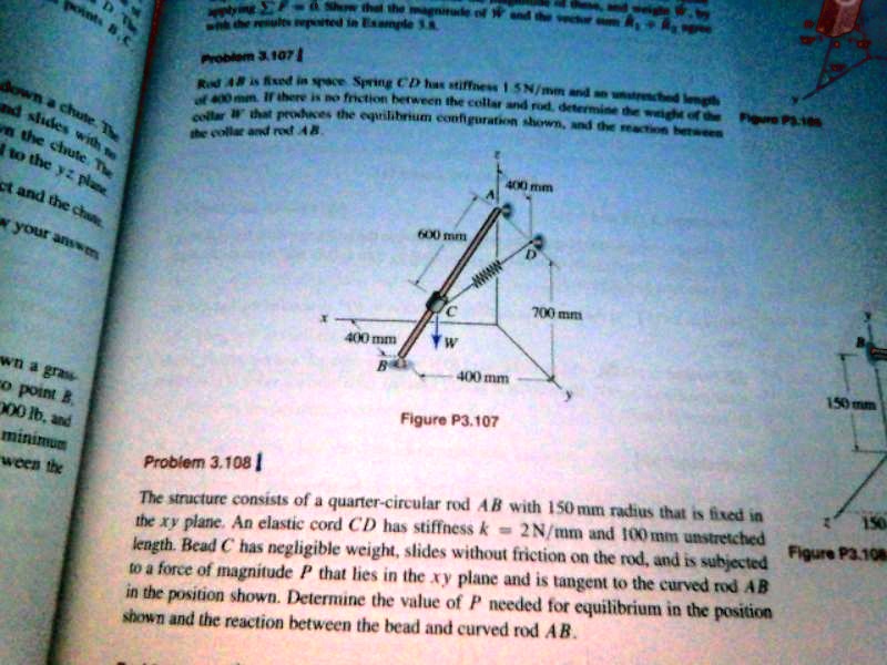 SOLVED: Rod AB is fixed in space. Spring CD has stiffness 1.5 N/mm and ...