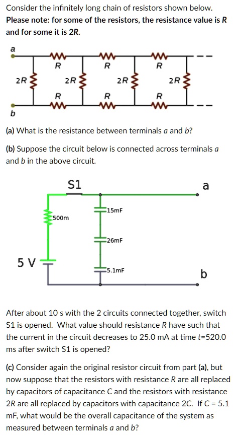 SOLVED: Consider the infinitely long chain of resistors shown below ...