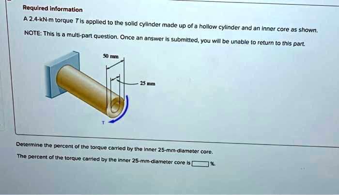 required information a 24 kn m torque t is applied to the solid ...