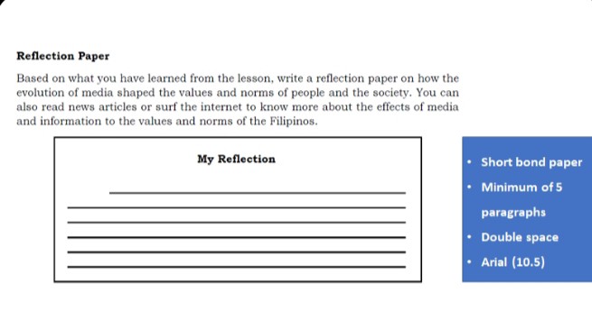 SOLVED: Reflection Paper Based on what you have learned from the lesson, write a reflection ...