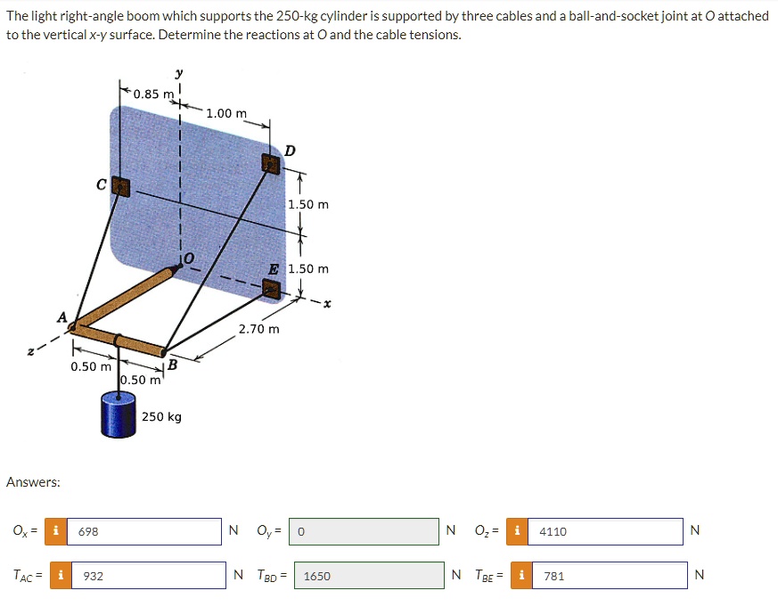 SOLVED: The light right-angle boom, which supports the 250-kg cylinder ...