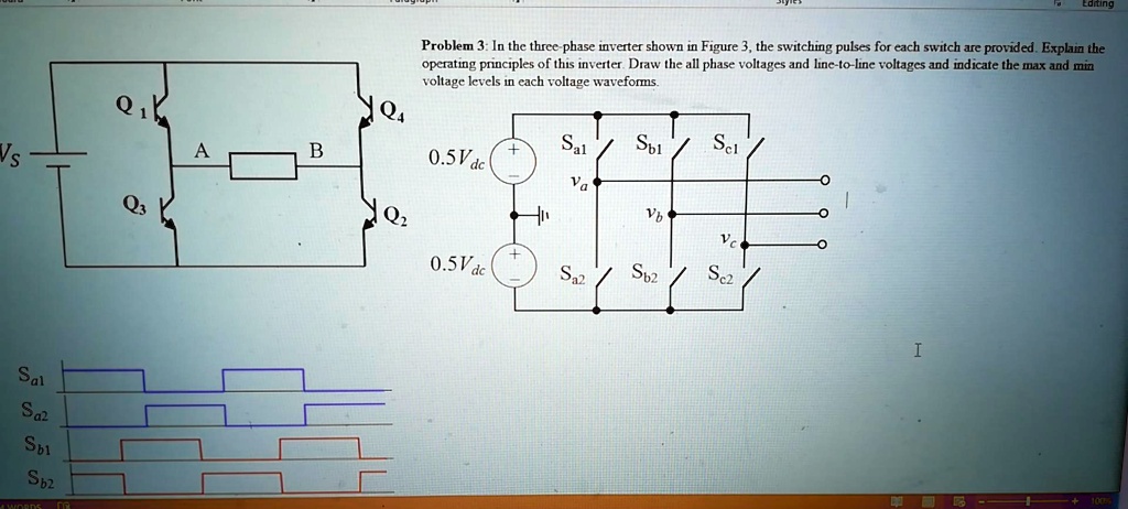 SOLVED: Problem 3: In the three-phase inverter shown in Figure 3, the ...