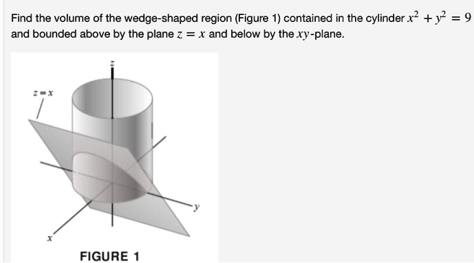 SOLVED: Find the volume of the wedge-shaped region (Figure 1) contained ... SOLVED: Find the volume of the wedge-shaped region (Figure 1) contained ...