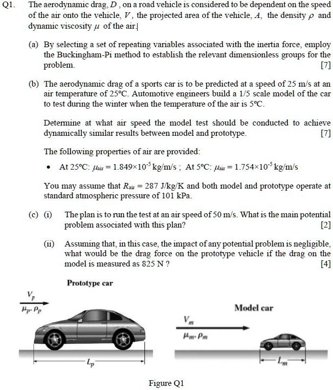 Q1. The aerodynamic drag, D, on a road vehicle is considered to be ...