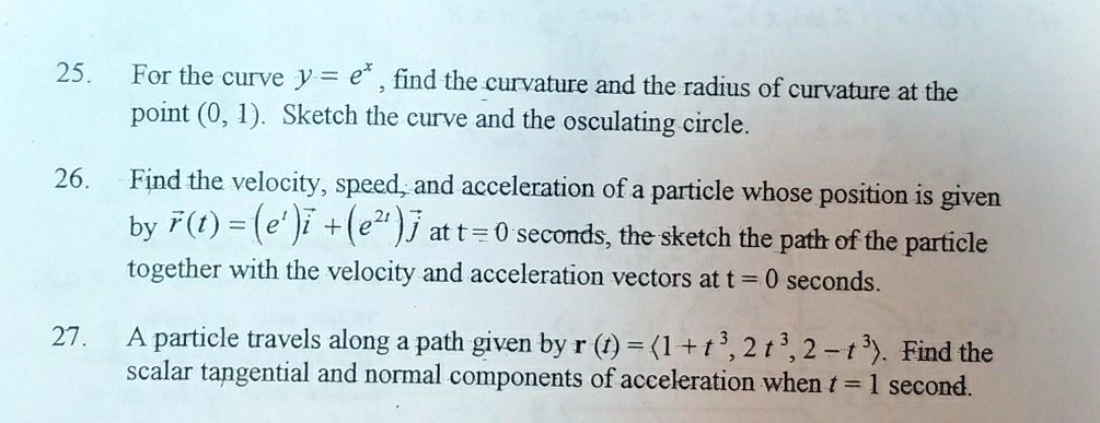 SOLVED: For the curve y = e^x, find the curvature and the radius of curvature at the point (0, 1 ...