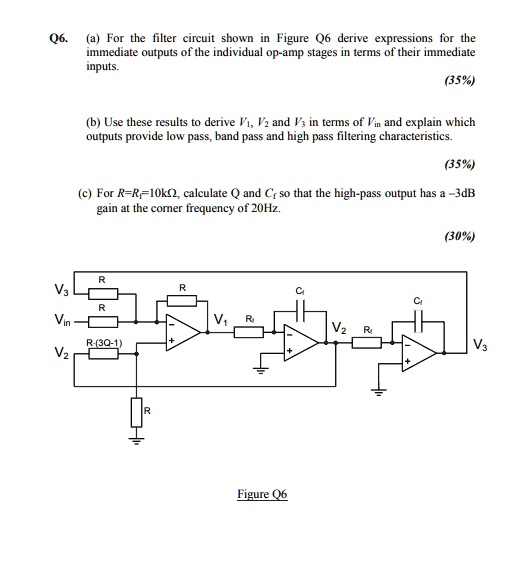 SOLVED: Q6. (a) For the filter circuit shown in Figure Q6, derive expressions for the immediate ...