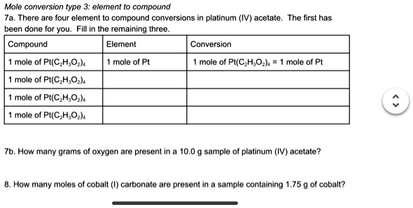 SOLVED: Mole conversion type: element to compound There are four ...