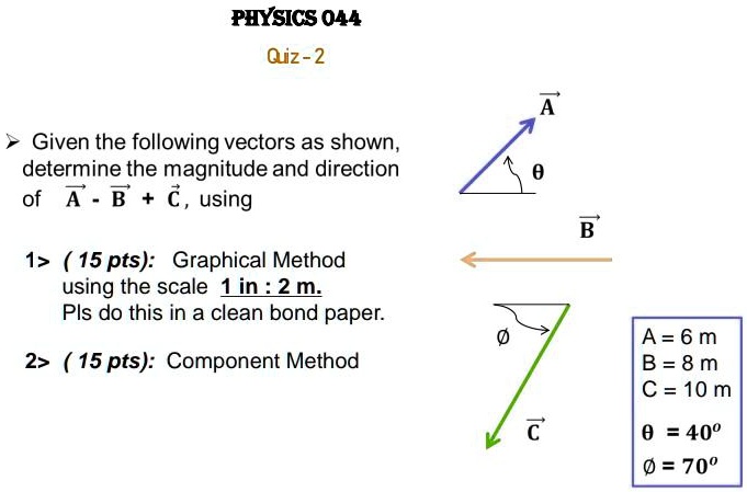 SOLVED PHYSICS 044 Quiz 2 A Given The Following Vectors As Shown Determine The Magnitude And 