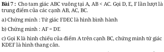 Solved Bà I 7 Cho Tam Giác Abc Vuông Tại A Ab Ac Gá I D E
