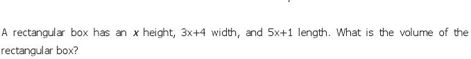 SOLVED: A rectangular box has rectangular box? height, 3x+4 width, and ... SOLVED: A rectangular box has rectangular box? height, 3x+4 width, and ...