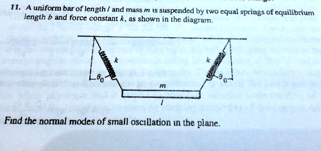 11. A uniform bar of length / and mass m is suspended by two equal ...