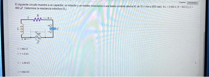 SOLVED: The following circuit shows a capacitor, inductor, and resistor ...