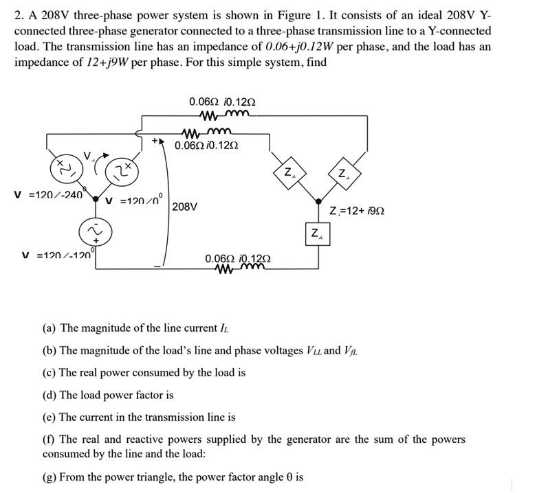SOLVED: Do not use chatGPT,tq A 208V three-phase power system is shown ...