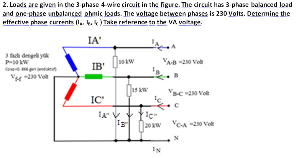 SOLVED: 2. Loads are given in the 3-phase 4-wire circuit in the figure ...