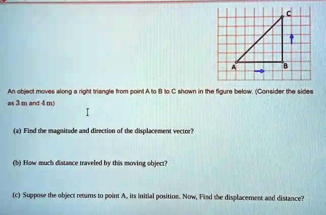 SOLVED: An object moves along right triangle from point A = to B lo C shown in the figure below ...