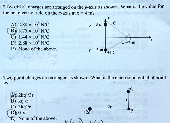 SOLVED: Two +1C charges are arranged on the y-axis as shown. What is the value for the net ...