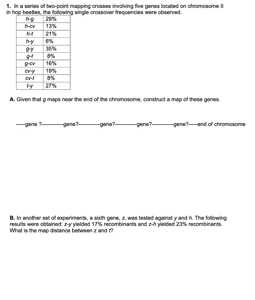 SOLVED:In a series of two-point mapping crosses involving five genes ...
