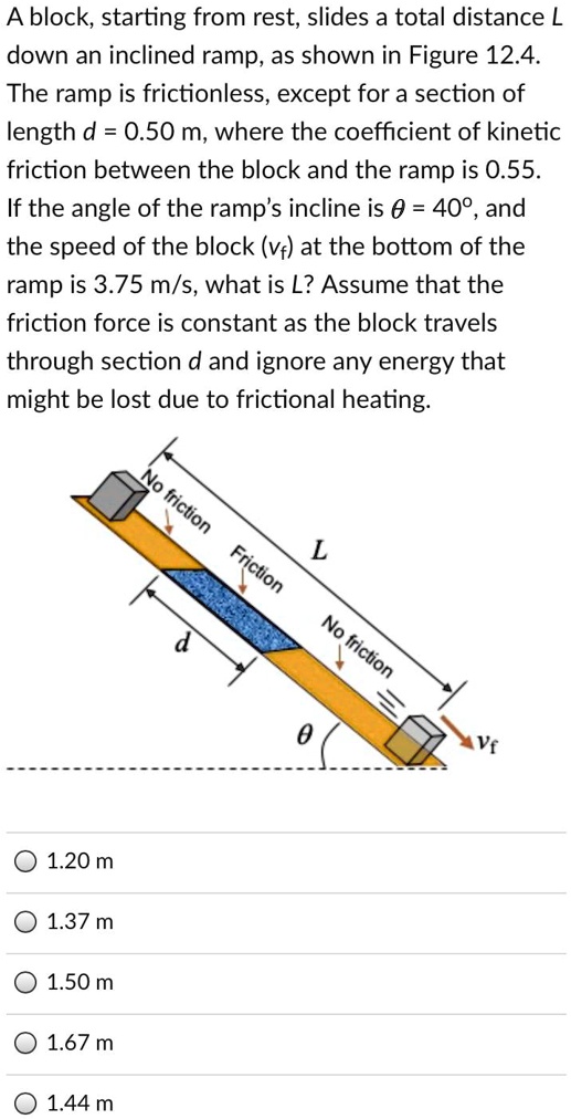 SOLVED: A block; starting from rest, slides a total distance down an ...