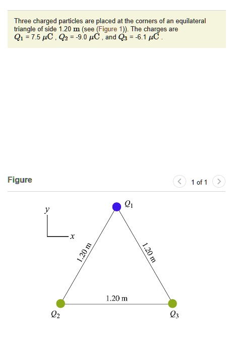 SOLVED: Three charged particles are placed at the corners of an ...