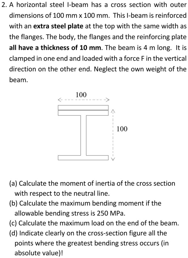 2. A horizontal steel I-beam has a cross section with...
