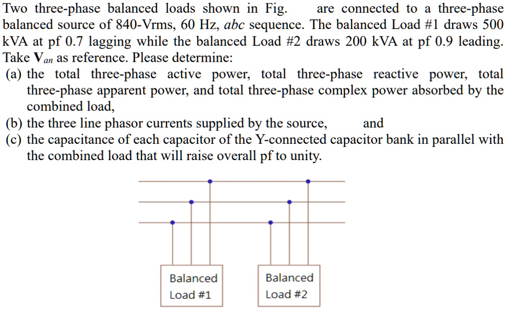SOLVED: Two three-phase balanced loads shown in Fig are connected to a three-phase balanced ...