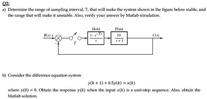 Q2: a) Determine the range of sampling interval, T, that will make the system shown in the ...