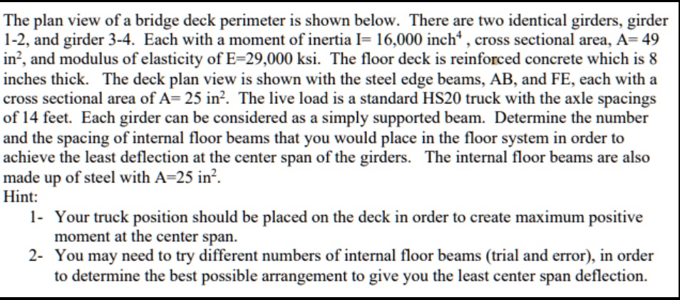 SOLVED: The plan view of a bridge deck perimeter is shown below. There ...