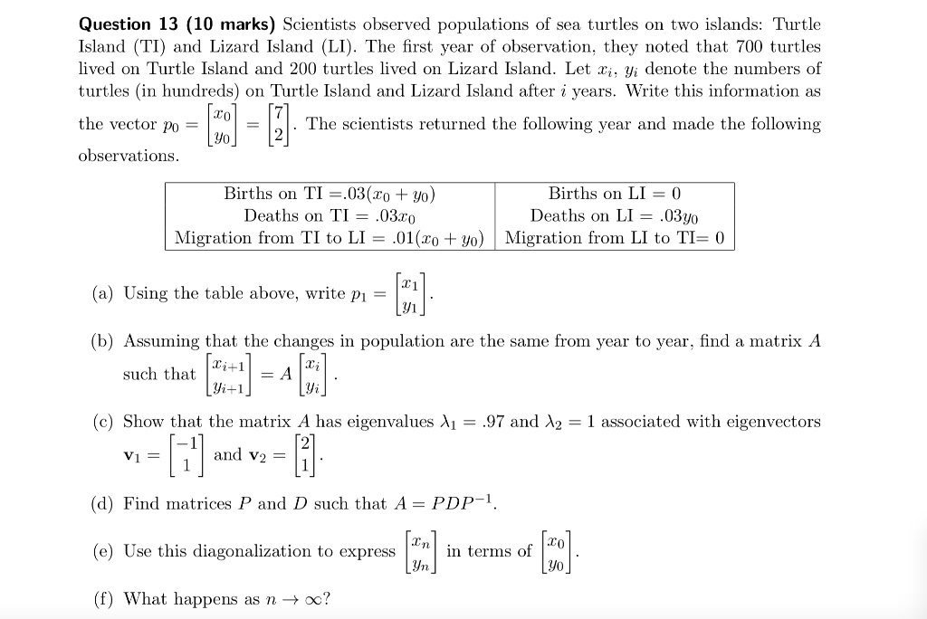SOLVED: Question 13 (10 marks) Scientists observed populations of sea ...