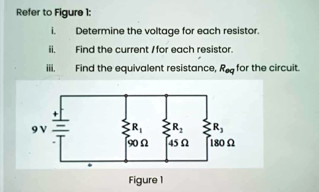 Refer to Figure 1: i. Determine the voltage for each resistor. ii. Find ...